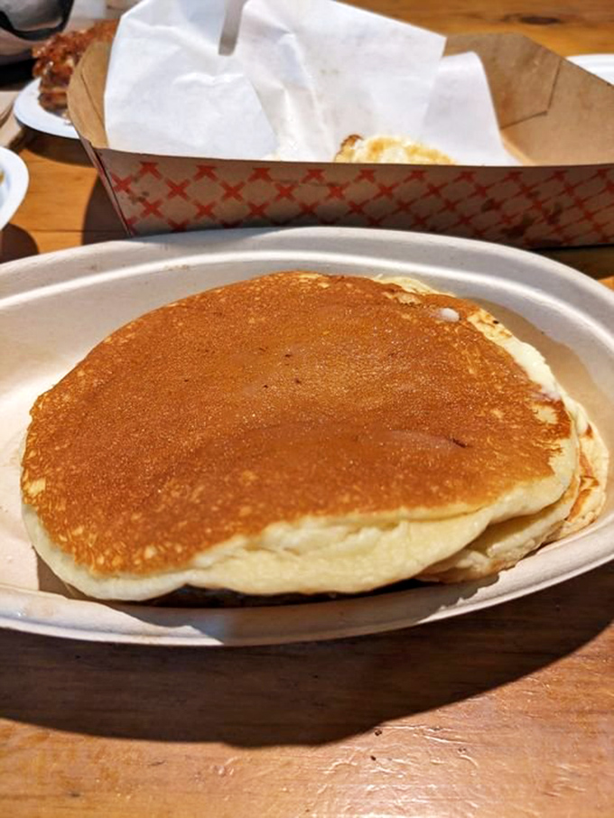 A pancake so fluffy it could double as a pillow. Breakfast dreams are made of this.