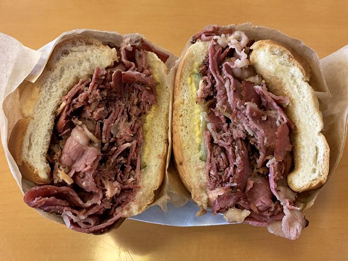 This isn't just a pastrami sandwich; it's a deli revelation that somehow fits perfectly into Pasadena's laid-back California vibe.