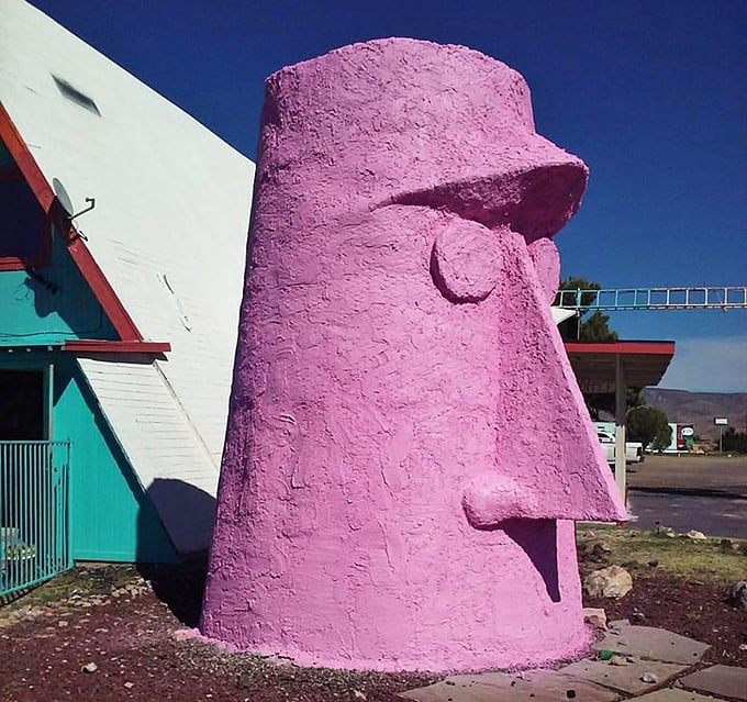 Plot twist! Apparently Giganticus Headicus occasionally changes outfits&mdash;this pink makeover gives off strong "I'm ready for my close-up" energy.