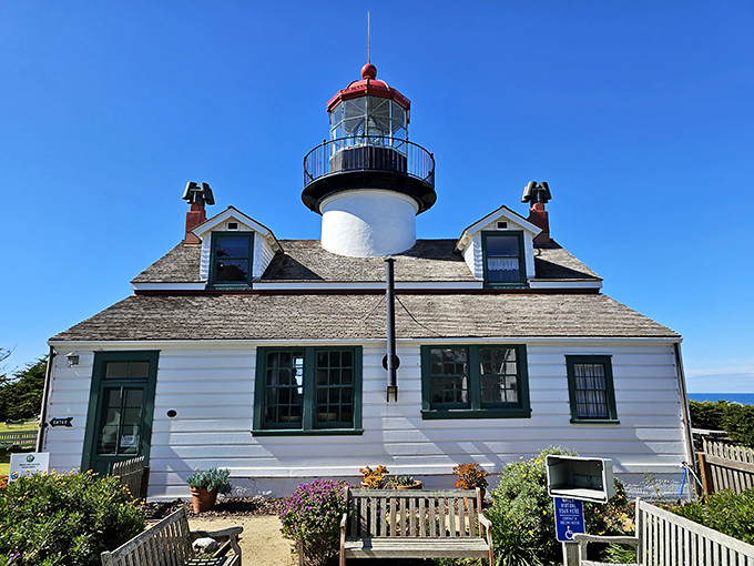 Point Pinos Lighthouse has been guiding mariners since 1855, standing like a stalwart sentinel in crisp whites that would make Marie Kondo proud.