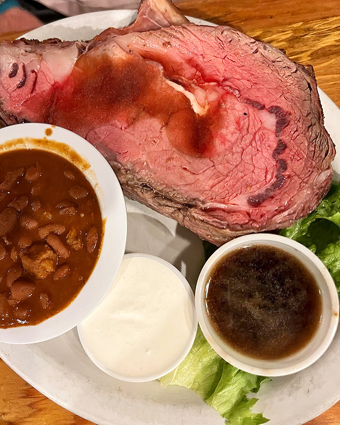 Prime rib so perfectly pink it looks like it's blushing from all the attention. Those side dishes know they're just along for the ride.