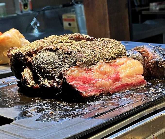 That pink center and perfect crust make this prime rib look like a masterpiece on a plate.