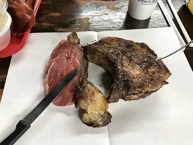 The prime rib and pork chop duo&mdash;a carnivore's dream team that makes vegetarians question their life choices from tables away.