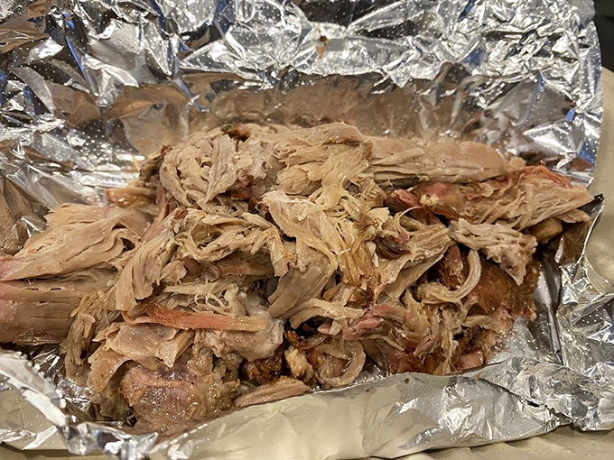 Pulled pork that looks like it's been practicing social distancing from itself&mdash;each strand perfectly separated after a long, smoky spa treatment.