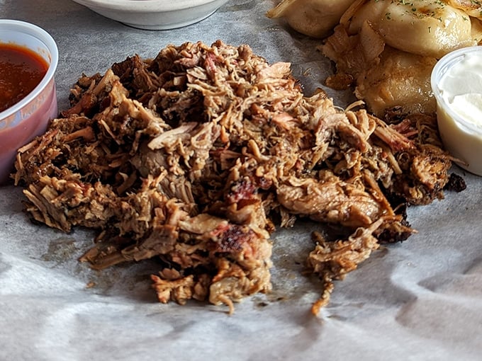 Slow-smoked pulled pork that practically introduces itself: "Nice to meat you!" Tender, flavorful, and ready for its close-up.