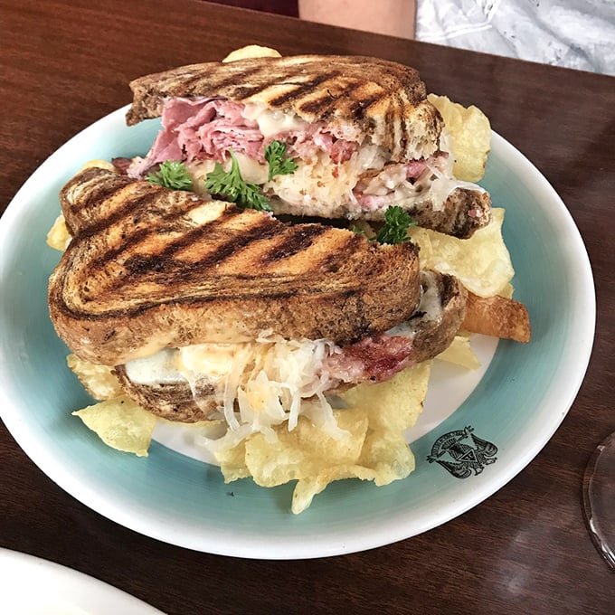 This towering Reuben could feed a small village or one very happy diner.