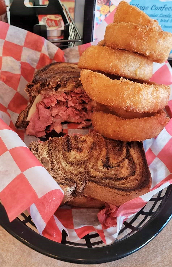 This Reuben isn't just a sandwich&mdash;it's architecture. The perfect ratio of corned beef to kraut, all nestled between marble rye like the world's most delicious layer cake.