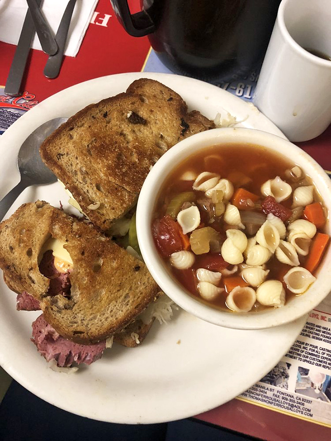 This isn't just a sandwich &ndash; it's a proper Reuben with a side of homemade soup that makes you wonder why you'd ever eat anywhere else.