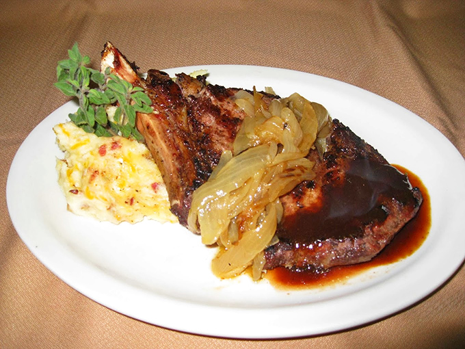 This steak isn't just cooked&mdash;it's been transformed into something primal and perfect. Those caramelized onions aren't just garnish; they're a supporting cast.