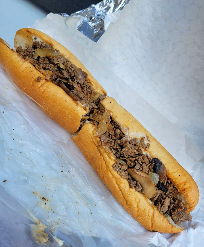 This is sandwich architecture at its finest &ndash; the golden ratio of meat to bread, with those saut&eacute;ed onions playing the perfect supporting role.