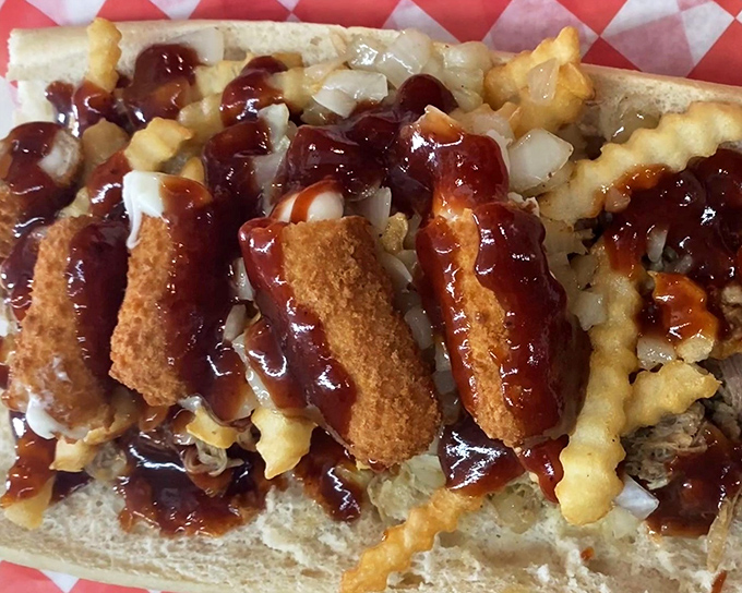 This isn't just a sandwich&mdash;it's edible architecture. Crispy chicken cutlets and BBQ sauce creating a masterpiece that would make Frank Lloyd Wright hungry.
