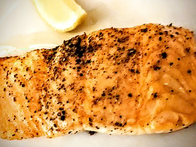 Salmon that's dressed better than most people at the Oscars &ndash; perfectly seared and ready for its close-up.