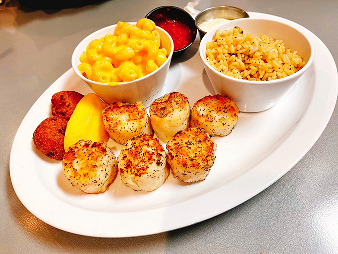 Scallops so perfectly seared, they'd make Gordon Ramsay weep tears of pure culinary appreciation and envy.