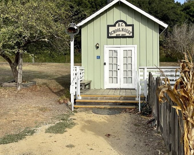 The charming mint-green schoolhouse stands as a reminder that even frontier communities valued education&mdash;though I doubt they taught "locomotive appreciation."