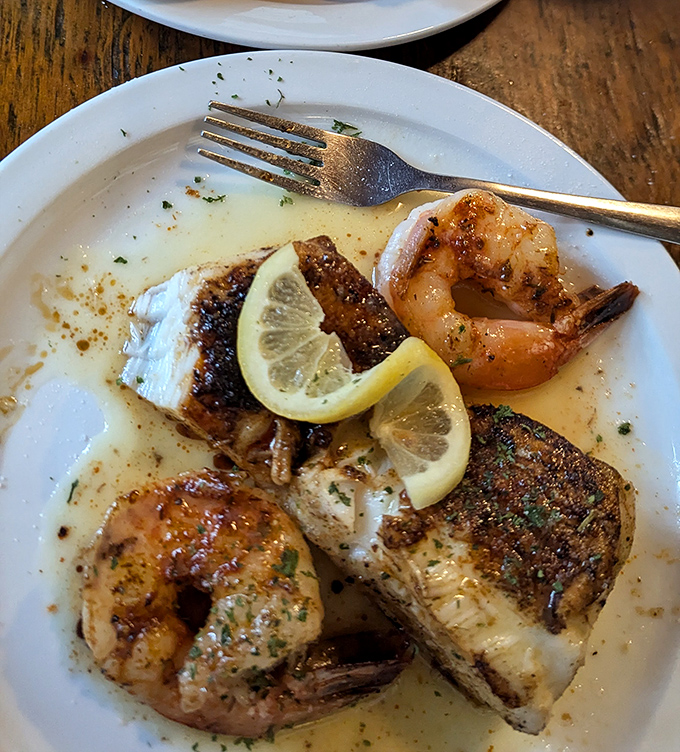 Sea and land unite in perfect harmony. These tender shrimp and flaky fish with lemon prove Hunters isn't just about beef.