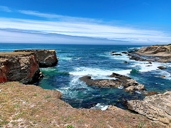 Mother Nature showing off her sculptural talents along the Point Arena coastline. The Pacific doesn't gently lap here &ndash; it crashes in with theatrical flair