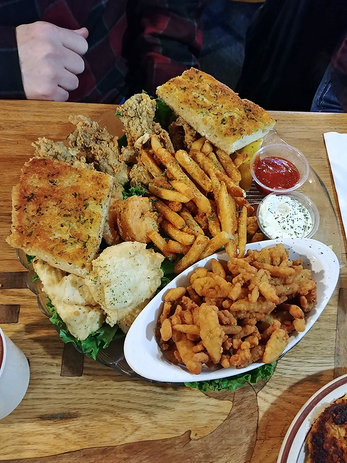 A wooden board loaded with seafood treasures&mdash;this isn't just lunch, it's a maritime celebration on a plate.