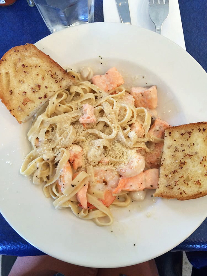 Seafood pasta that doesn't skimp on the stars of the show. The salmon and prawns aren't just guests at this party &ndash; they're the headliners.