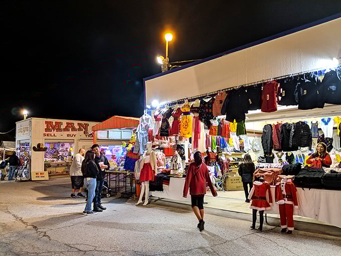 Evening shopping brings a magical quality to the hunt. The Santa suits say Christmas, but finding deals this good feels like a holiday any time of year.