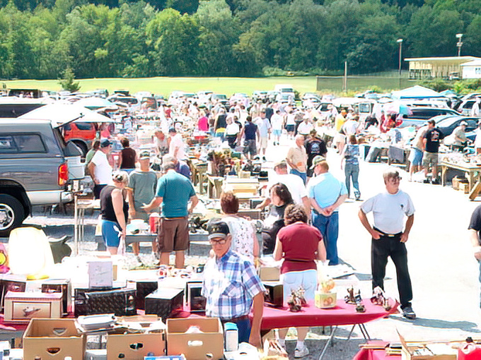 The universal flea market dance: browse, consider, negotiate, celebrate. On sunny days, the crowd swells with treasure hunters from across Pennsylvania.