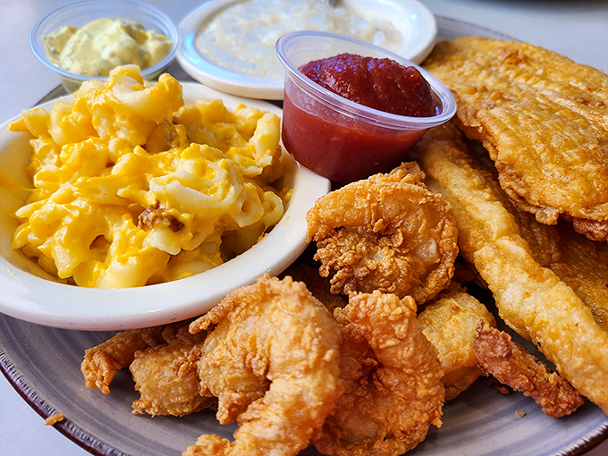 Southern comfort on a plate &ndash; crispy golden chicken tenders and mac & cheese that could make even a bad day turn good.