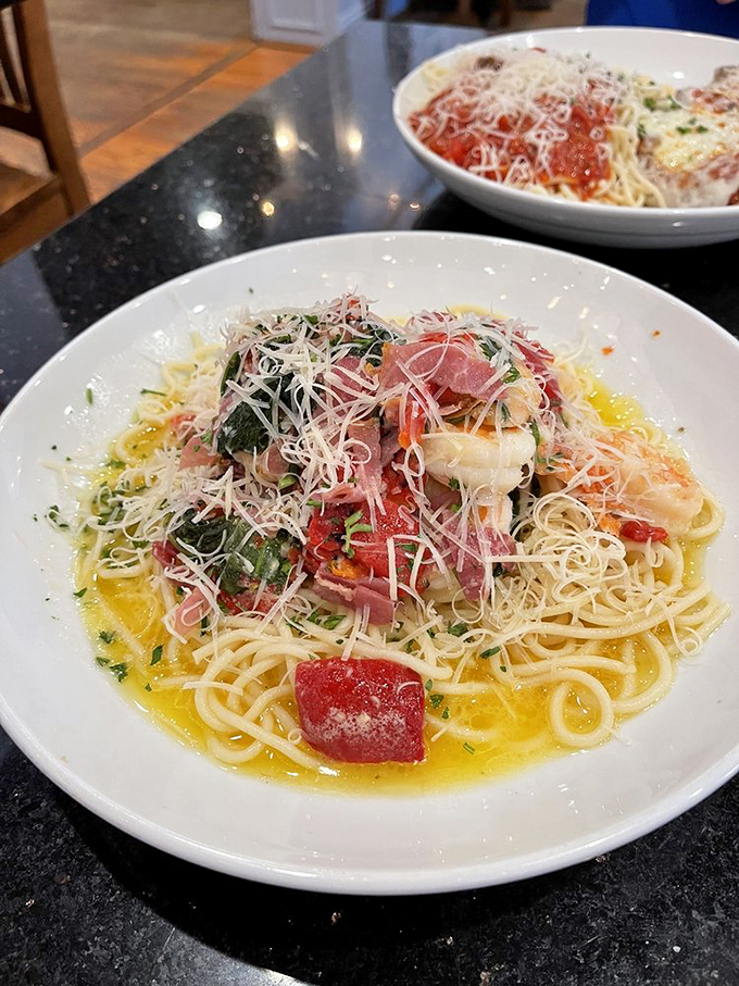 Shrimp Salerno arrives like a colorful celebration on your plate, bursting with Mediterranean sunshine and flavor.