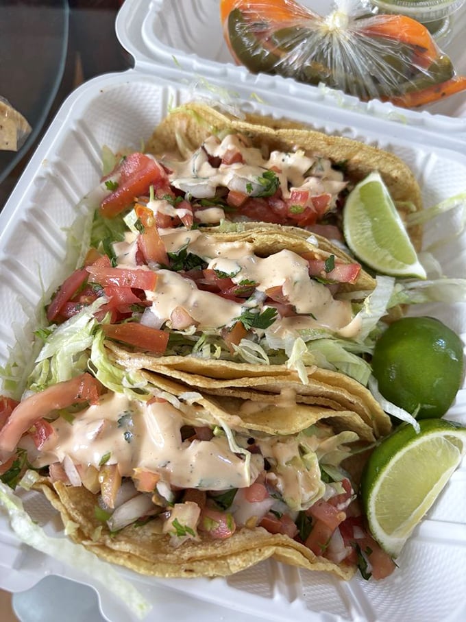 Fish tacos that transport you straight to Baja. The crisp cabbage, tangy sauce, and perfectly cooked fish create a coastal vacation in every bite.