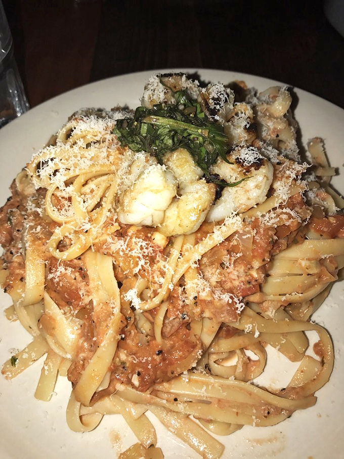 Pasta that doesn't just sit on the plate but performs&mdash;tender fettuccine embracing a robust sauce with seafood that clearly didn't hit the snooze button.