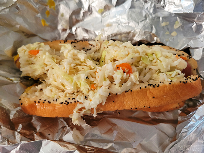 The slaw dog brings Southern comfort to Chicago tradition, creating a beautiful culinary friendship that just works.