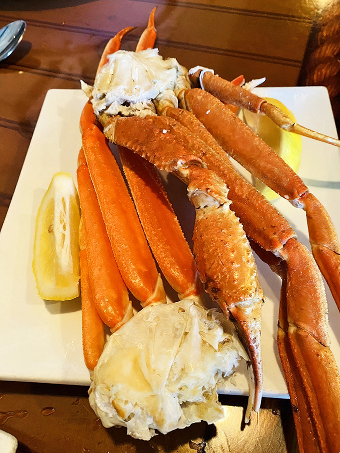 Snow crab legs arrive like winter's sweetest gift, ready to crack open pure oceanic happiness.