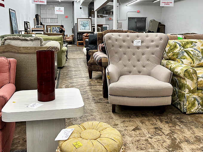 Furniture that's already broken in the way a good baseball glove should be. That tufted armchair is practically begging to become your new reading nook.