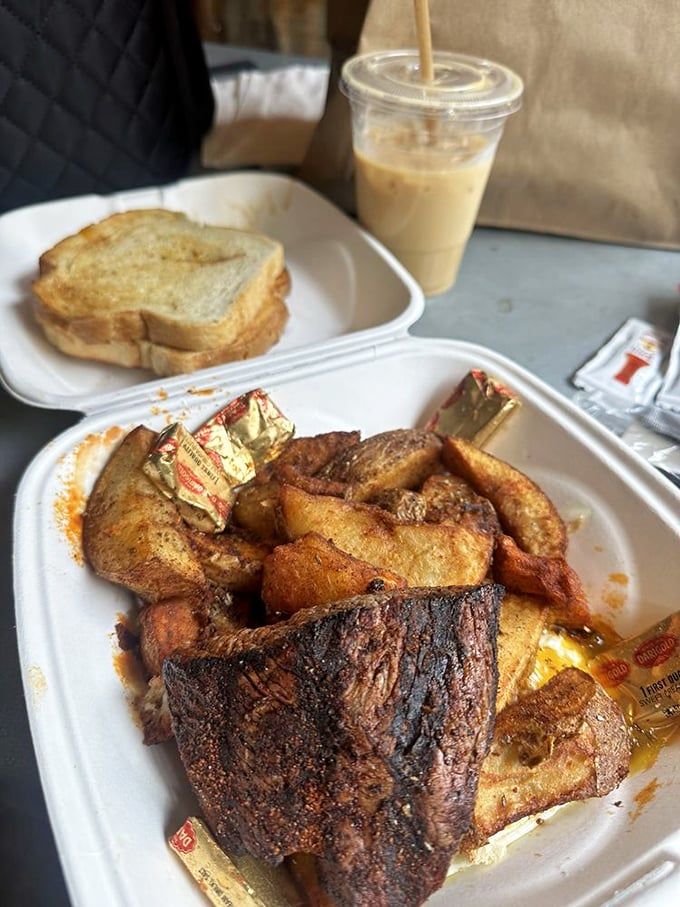 Steak and eggs: the breakfast of champions, cowboys, and anyone with good taste. Those potatoes aren't just a side&mdash;they're a crispy, seasoned statement of purpose.