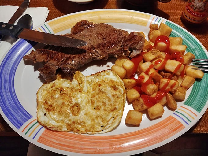 Steak and eggs: the breakfast equivalent of a power suit. Those home fries with ketchup are the casual Friday of the plate.