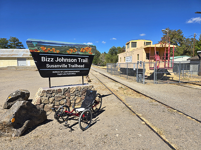 The Bizz Johnson Trail begins here, offering 25 miles of scenic pathway where the only traffic jam might involve a family of deer.