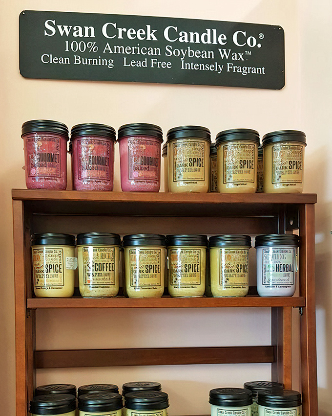 Swan Creek Candles offer a sensory journey alongside the visual treasures. "Cinnamon Baked" sounds like what nostalgia would smell like if bottled.