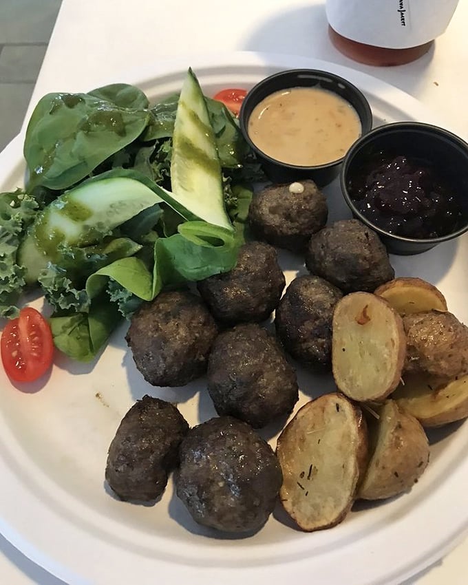 These Swedish meatballs aren't hiding in a furniture store. They're front and center, ready for their close-up with lingonberry jam and cream sauce.