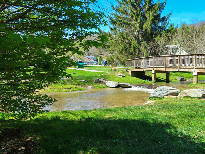 A wooden footbridge that practically begs you to play Poohsticks while contemplating life's big questions or lunch options.