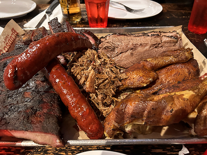 The BBQ tray that launched a thousand road trips. Texas-style barbecue that makes Californians forget they ever cared about kale.