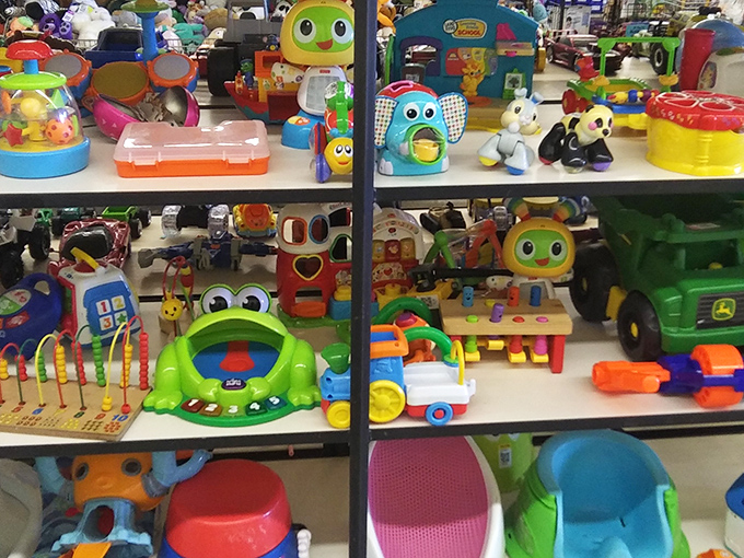 Childhood memories come flooding back in this colorful wonderland of pre-loved playthings and imagination.