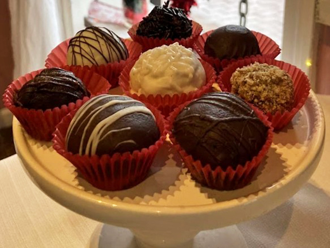 Chocolate truffles arranged like a delicious constellation of stars, each one promising a different journey for your taste buds.