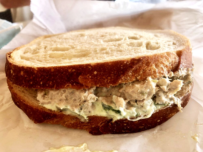 Tuna salad elevated to art form: chunky, fresh, and nestled between slices of sourdough that would make San Francisco jealous.