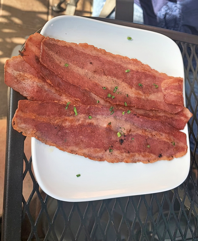 Bacon that's achieved that mythical state between crisp and chewy—the breakfast equivalent of hitting the lottery on your first try.