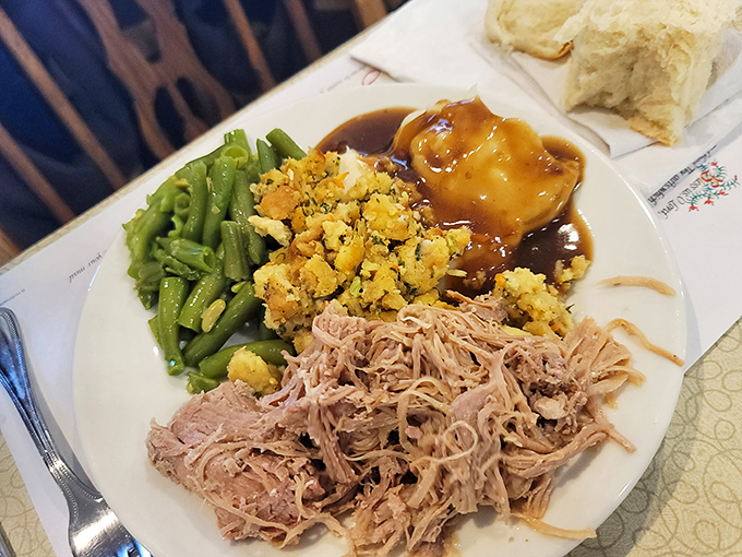A plate that answers the eternal question: "What would Thanksgiving look like if it wasn't cooked by your well-meaning but culinarily challenged relative?"