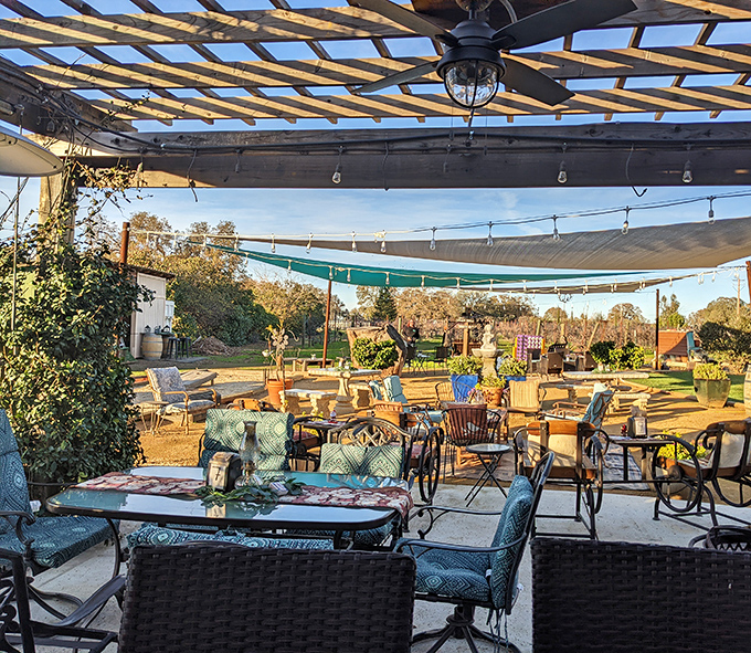 This outdoor patio at Tuscan Ridge Estate Winery isn't just a place to sip wine&mdash;it's where afternoon plans surrender to evening conversations.