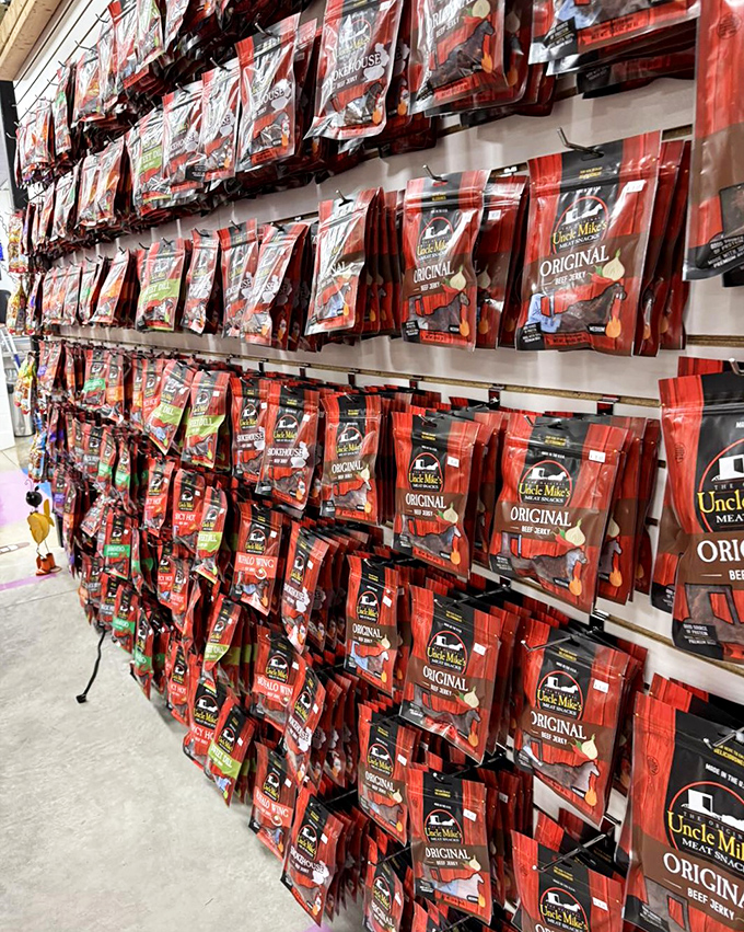 The jerky wall&mdash;where meat becomes art. Uncle Mike's display is the beef equivalent of the Sistine Chapel ceiling.