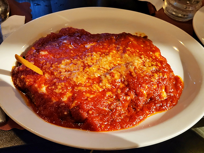Veal parmigiana that could bring a tear to your eye&mdash;a mountain of melted cheese and bright tomato sauce that's worth every single calorie.
