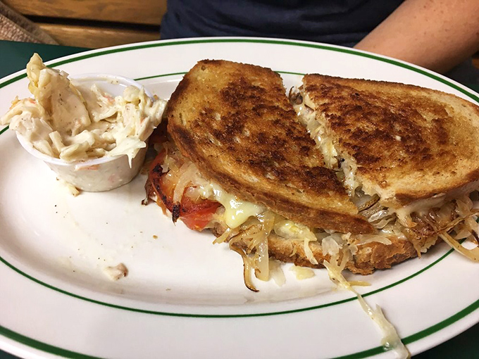 This sandwich isn't just grilled &ndash; it's been transformed into a crunchy, gooey masterpiece that makes you forget vegetables were ever considered health food.