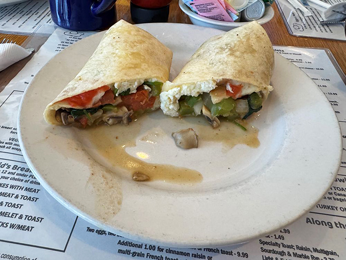 A veggie wrap that proves healthy eating doesn't have to be punishment &ndash; fresh ingredients playing nicely together between a warm tortilla. 