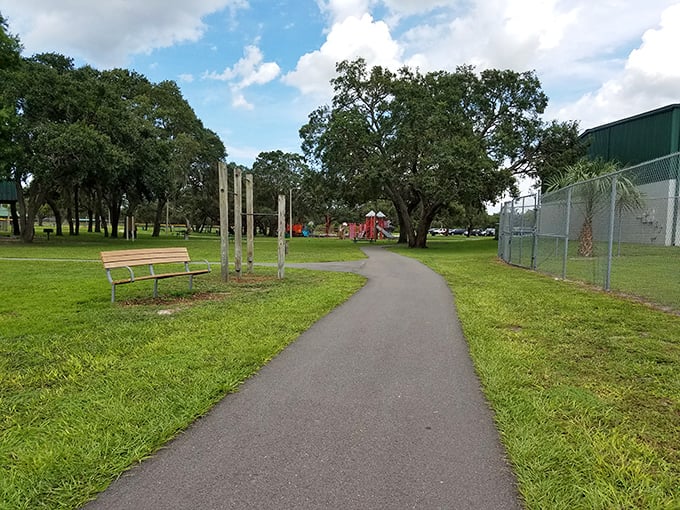 Veterans Memorial Park offers shaded walking paths perfect for those "I should probably exercise today" moments we all have.