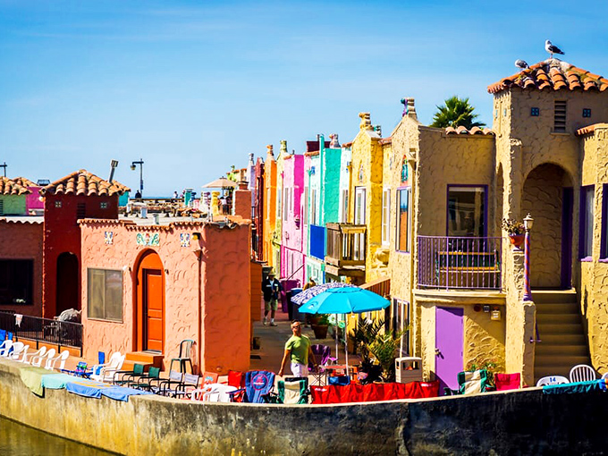 A kaleidoscope of color greets beachgoers, with rentable vacation cottages that look like they were designed by the world's happiest architect.